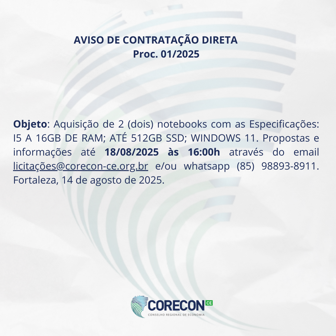 AVISO DE CONTRATAÇÃO DIRETA - Proc. 01/2025 - Conselho Regional de ...